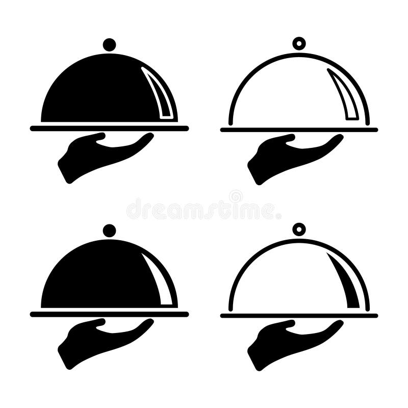 Set of Waiter Tray Icon, Dish Menu Restaurant Web Symbol, Lunch Design ...