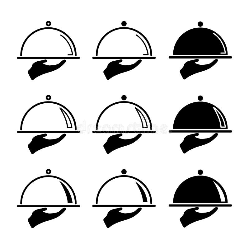 Set of Waiter Tray Icon, Dish Menu Restaurant Web Symbol, Lunch Design ...