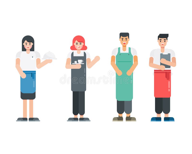 Set of waitress character. stock illustration. Illustration of happy ...