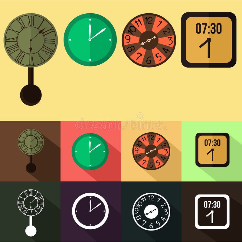 Set of Wall Clock Flat Design Stock Vector - Illustration of fabric ...