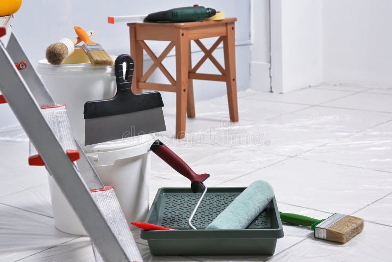 Set for Wall Painting in Room Stock Photo - Image of decorator, design ...