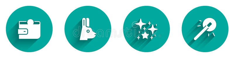 Set Wallet, Rabbit with Ears, Magical Glitter Particles and Wand Icon ...