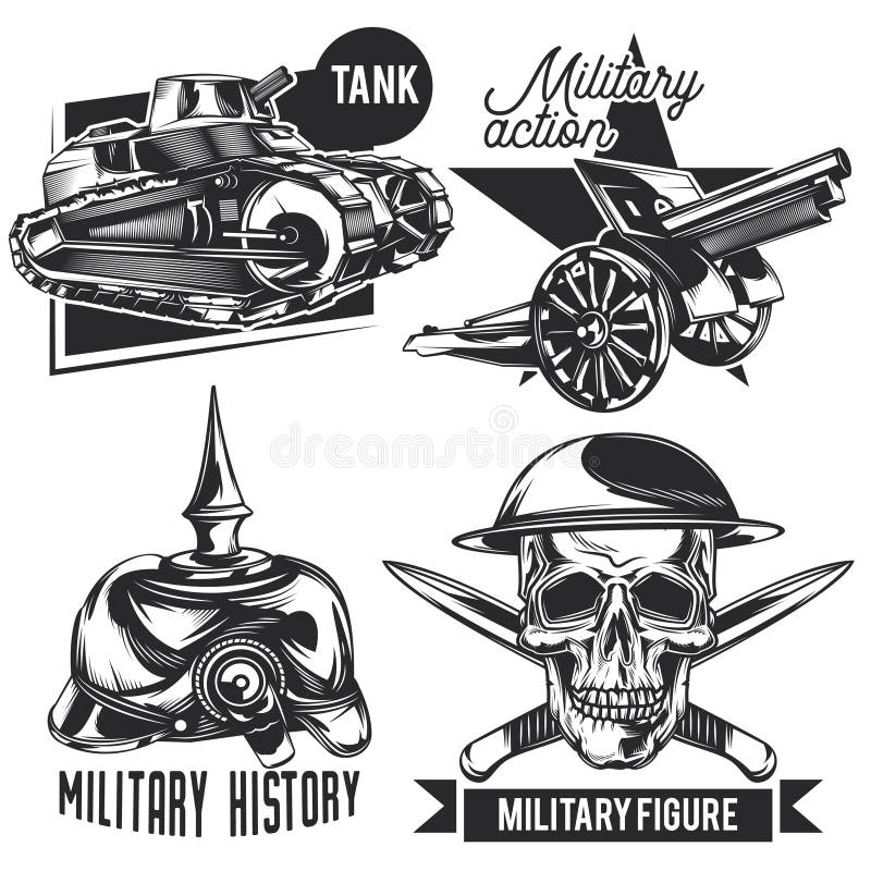 Set of War Emblems, Labels, Badges, Logos. Isolated on White Stock ...