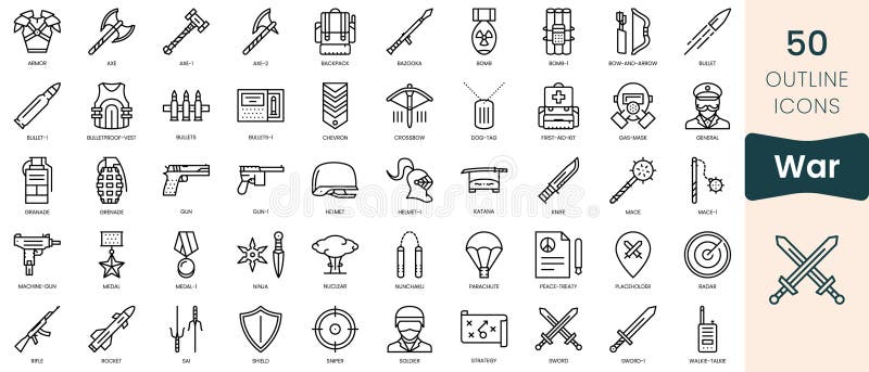Set of War Icons. Thin Outline Icons Pack Stock Vector - Illustration ...