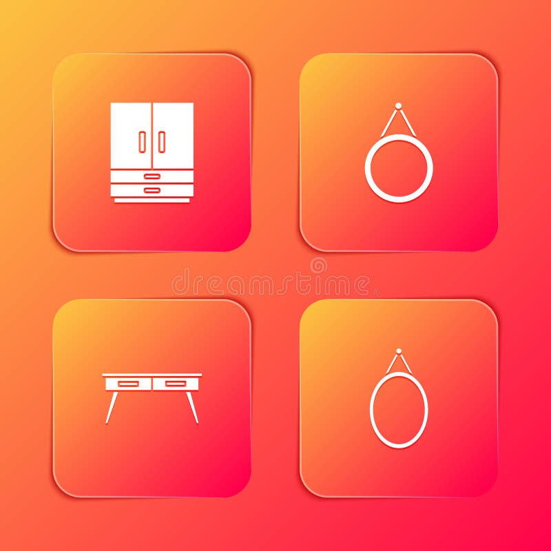 Set Wardrobe, Mirror, Office Desk and Icon. Vector Stock Vector ...