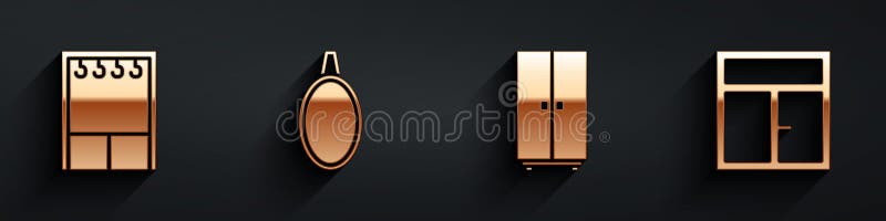 Set Wardrobe, Mirror, Wardrobe and Window in the Room Icon with Long ...