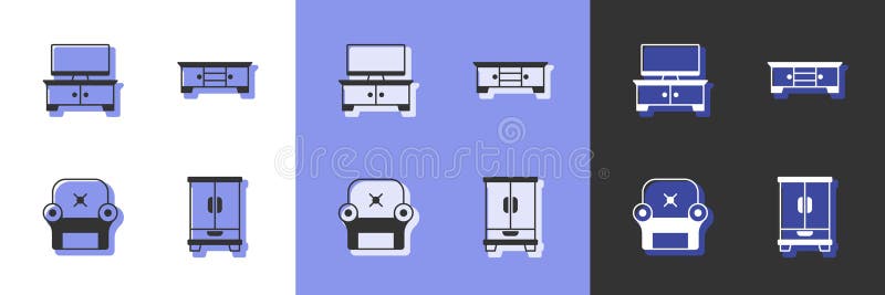 Set Wardrobe, TV Table Stand, Armchair and Icon. Vector Stock ...