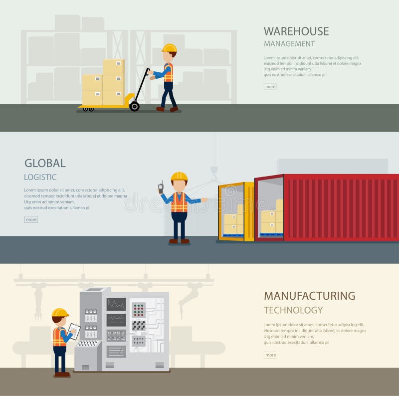 Set of warehoue banners stock vector. Illustration of flat - 160960227