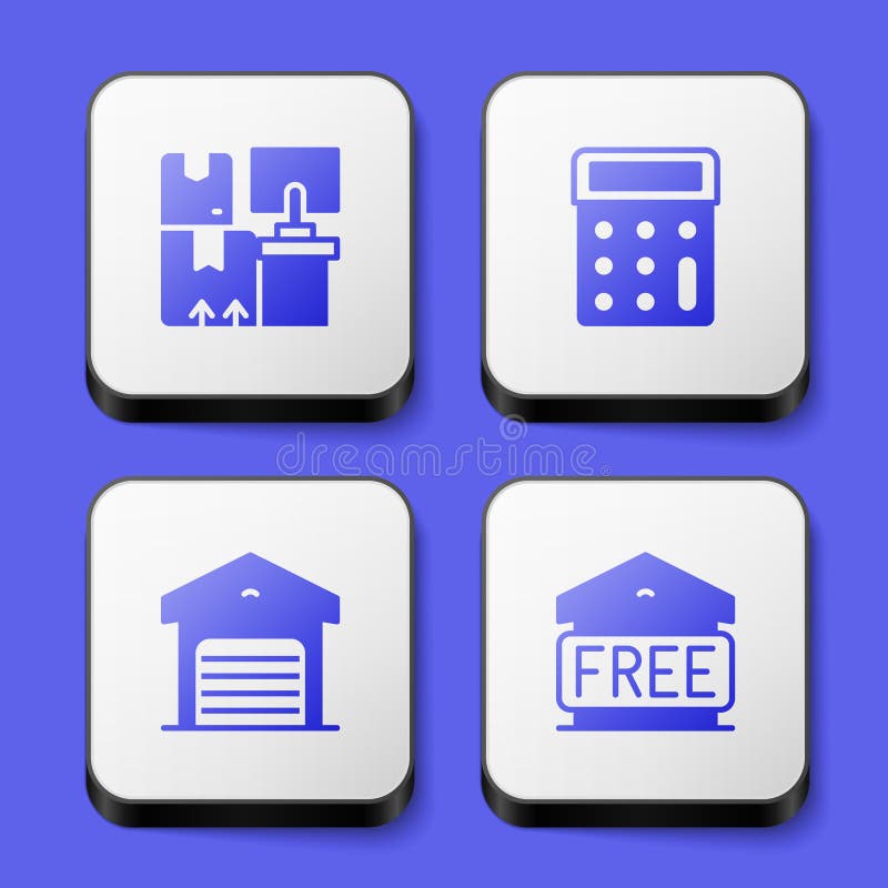 Set Warehouse with Boxes, Calculator, and Free Storage Icon. White ...