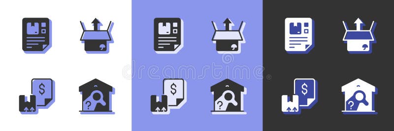 Set Warehouse Check, Waybill, and Unboxing Icon. Vector Stock Vector ...