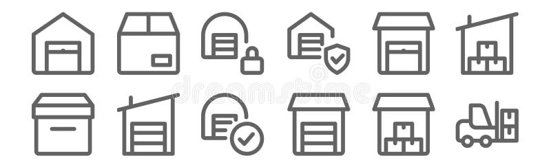 Set of 12 Warehouse Icons. Outline Thin Line Icons Such As Forklift ...
