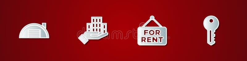 Set Warehouse, Skyscraper, Hanging Sign with for Rent and House Key ...