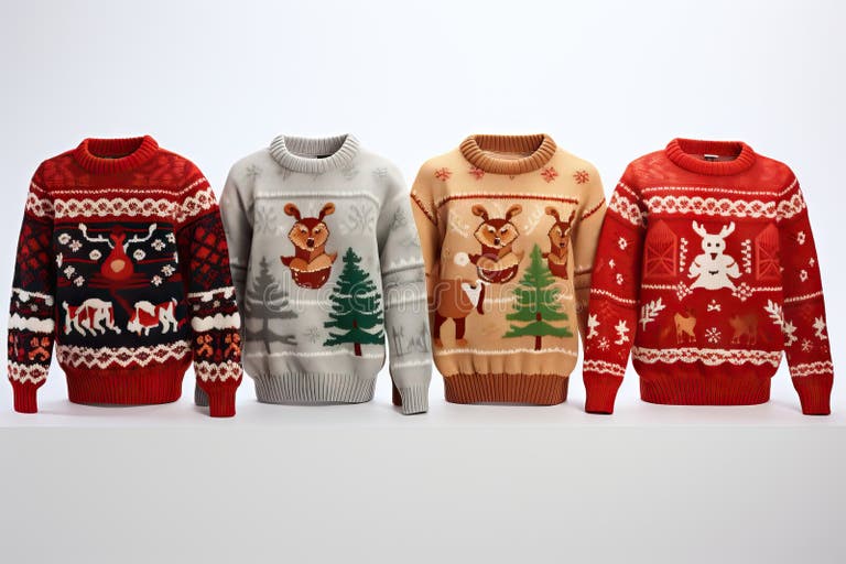 Set of Warm Christmas Sweaters on White Background. Banner Design Stock ...