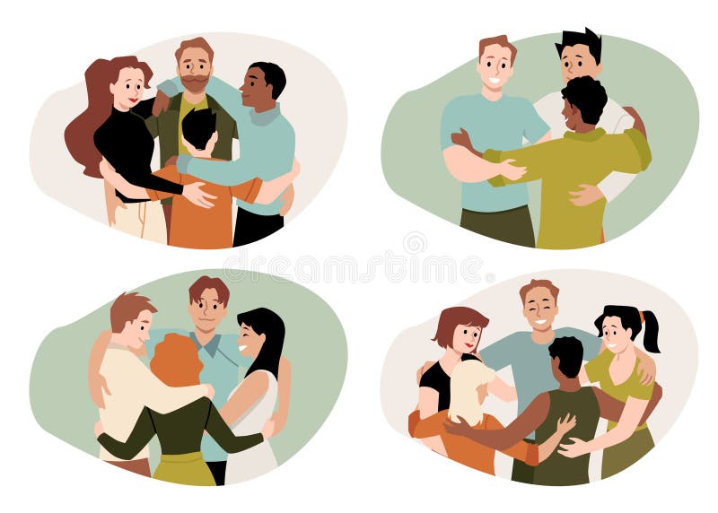 Set of Warm Group Hug Illustrations for Unity Concepts. Stock Vector ...