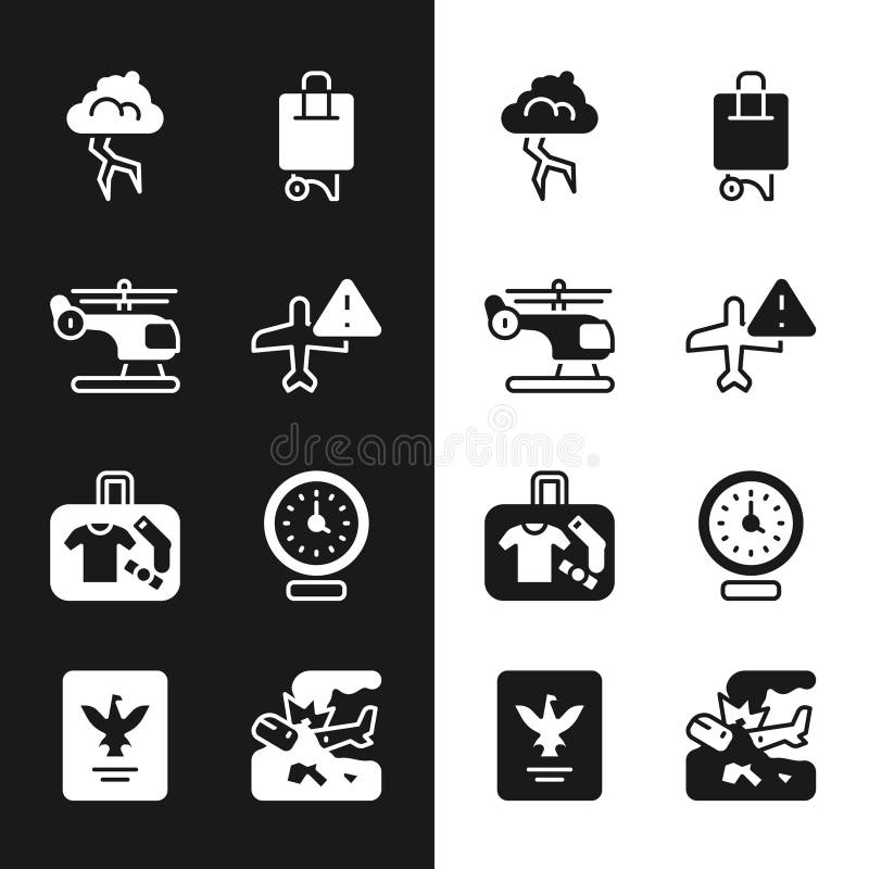 Set Warning Aircraft, Helicopter, Storm, Suitcase, Clock, Plane Crash ...