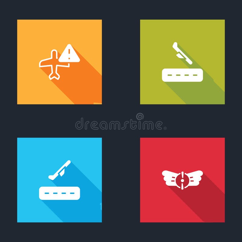 Set Warning Aircraft, Plane Landing, Takeoff and Aviation Emblem Icon ...