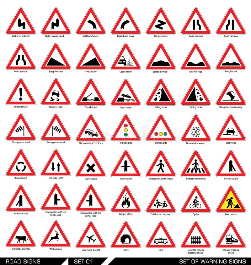 Set of warning road signs. stock vector. Illustration of caution - 81430776