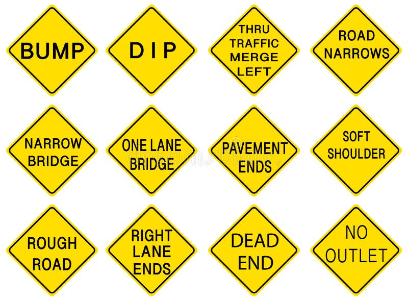 Set of Warning Road Signs on White Background Stock Vector ...