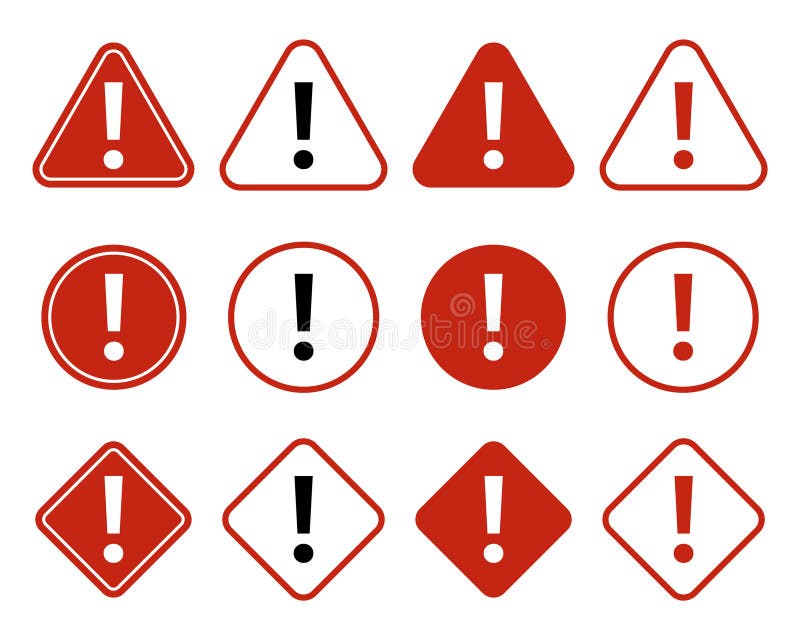 Set of Warning Signs in Red Colour. Warning, Precaution, Attention ...