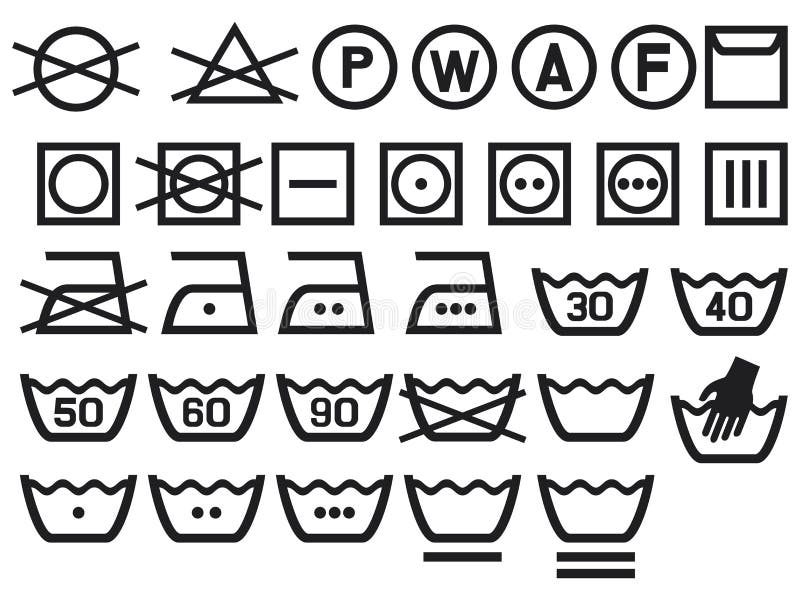 Set waschende Symbole vektor abbildung. Illustration von waschsalon ...