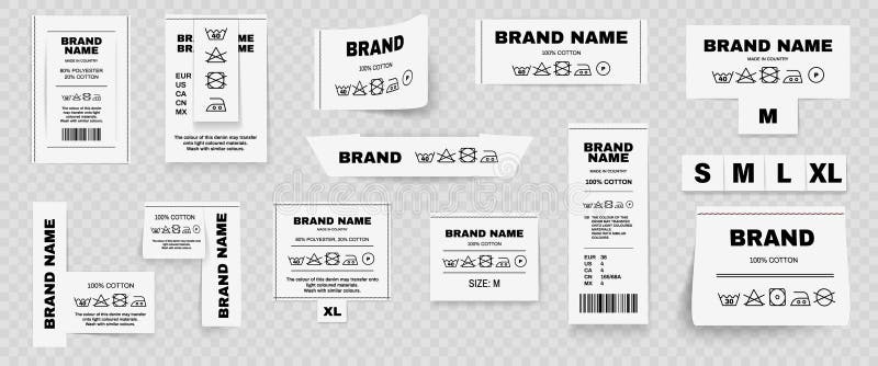 Set of Wash Label Template with Shadow. Laundry Clothing Wash Label ...