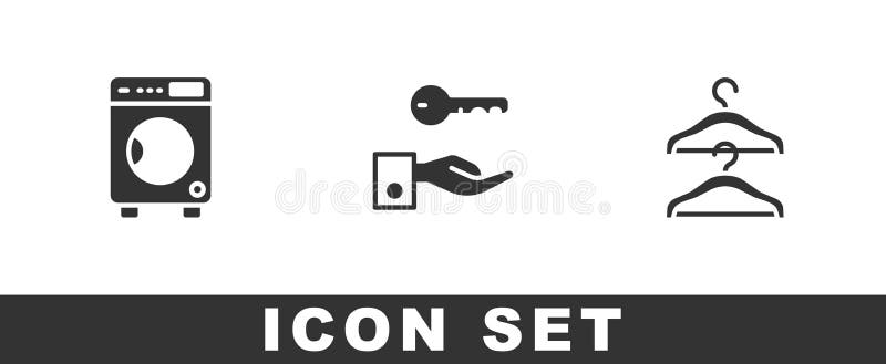 Set Washer, Hotel Door Lock Key and Hanger Wardrobe Icon. Vector Stock ...