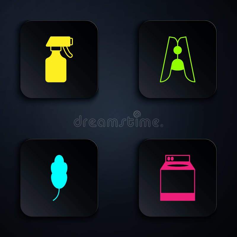 Set Washer, Water Spray Bottle, Feather and Clothes Pin. Black Square ...