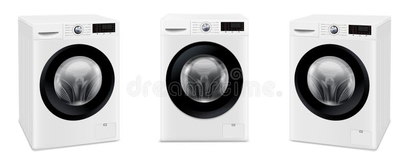Set of Washing Machines Isolated on White Background. Front and ...