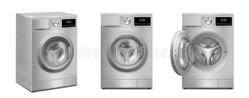 Set of Washing Machines Isolated on White Background. Front View and ...