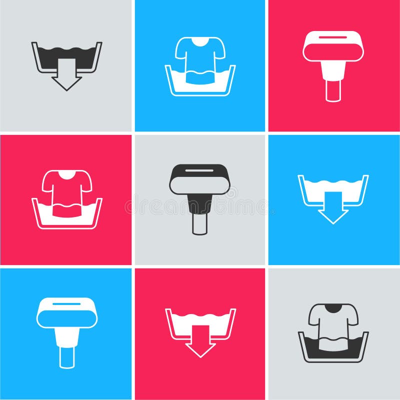 Set Washing Modes, Basin with Shirt and Garment Steamer Icon. Vector ...