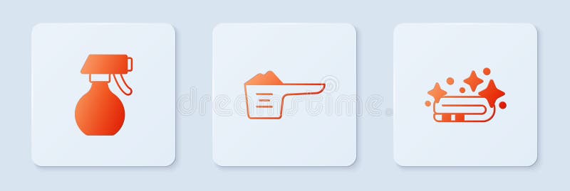 Set Washing Powder, Water Spray Bottle and Towel Stack. White Square ...