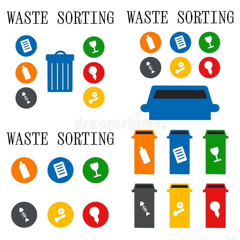 Set Waste Containers. Flat Containers for Recyclable Materials Waste ...