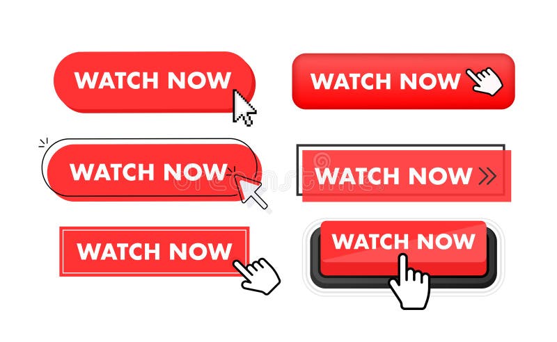 Set of Watch Now Button. Hand Pointer Clicking Stock Vector ...
