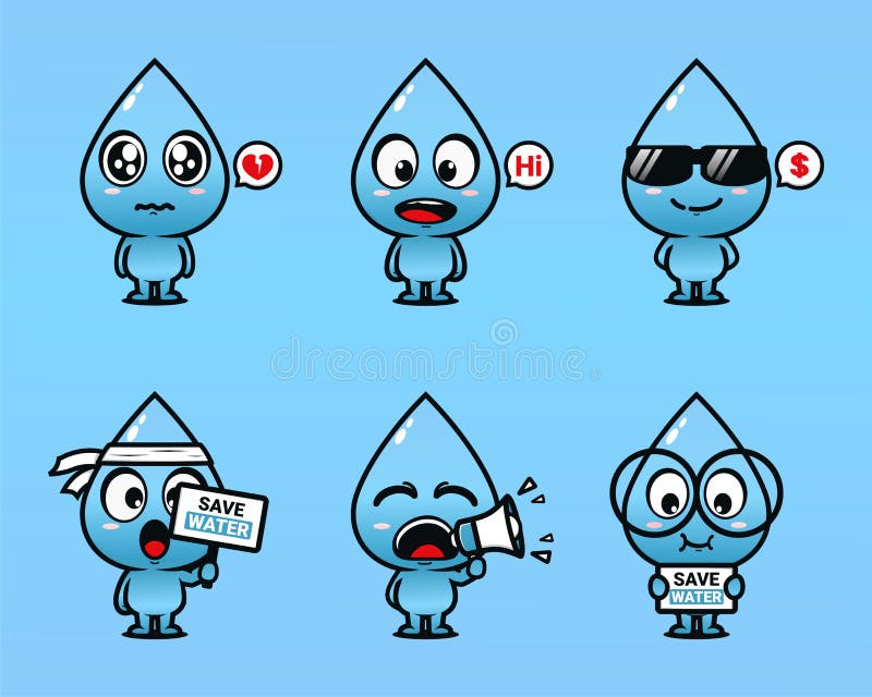 Set of Water Character. Water Emoticon Mascot Stock Vector ...