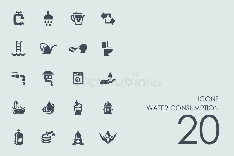 Set of Water Consumption Icons Stock Vector - Illustration of flow ...
