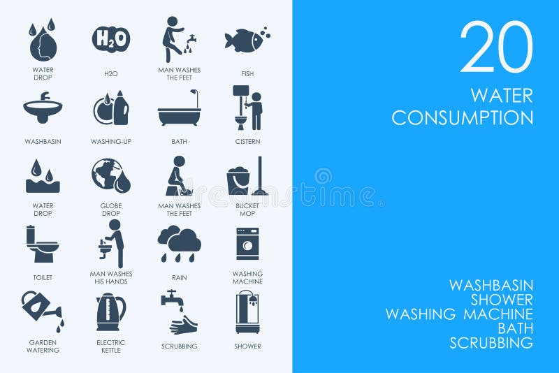 Set of Water Consumption Icons Stock Vector - Illustration of ...