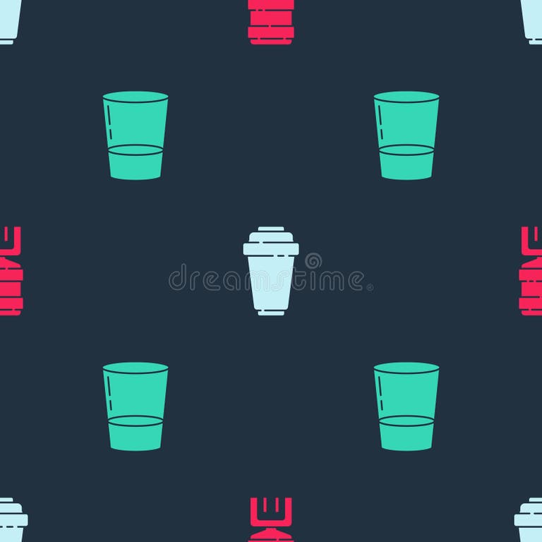 Set Water Cooler, Filter Cartridge and Glass with Water on Seamless ...