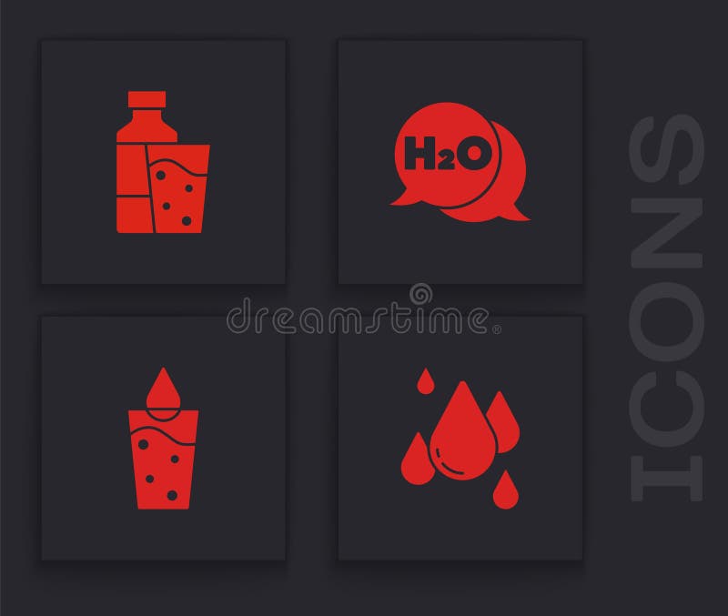 Set Water Drop, Bottle of Water with Glass, Chemical Formula for H2O ...