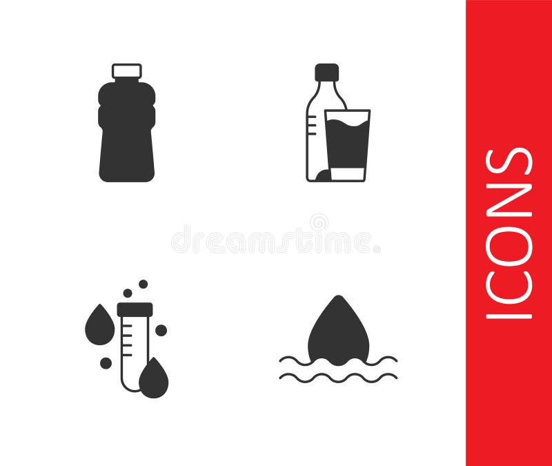 Set Water Drop, Bottle of Water, Test Tube with and Glass Icon. Vector ...
