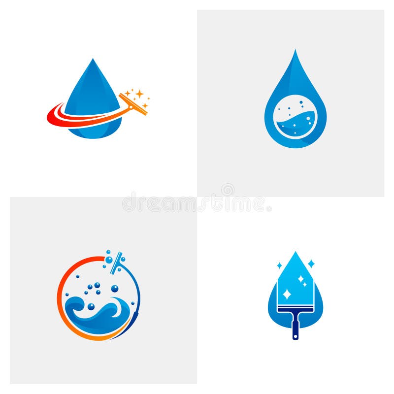 Set of Water Drop Clean Logo Vector Template, Creative Clean Logo ...
