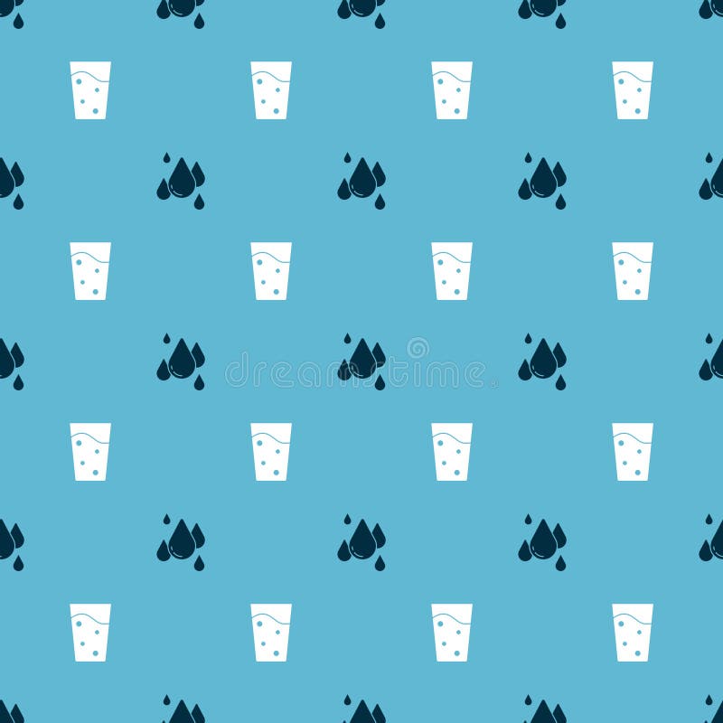 Set Water Drop and Glass with Water on Seamless Pattern. Vector Stock ...