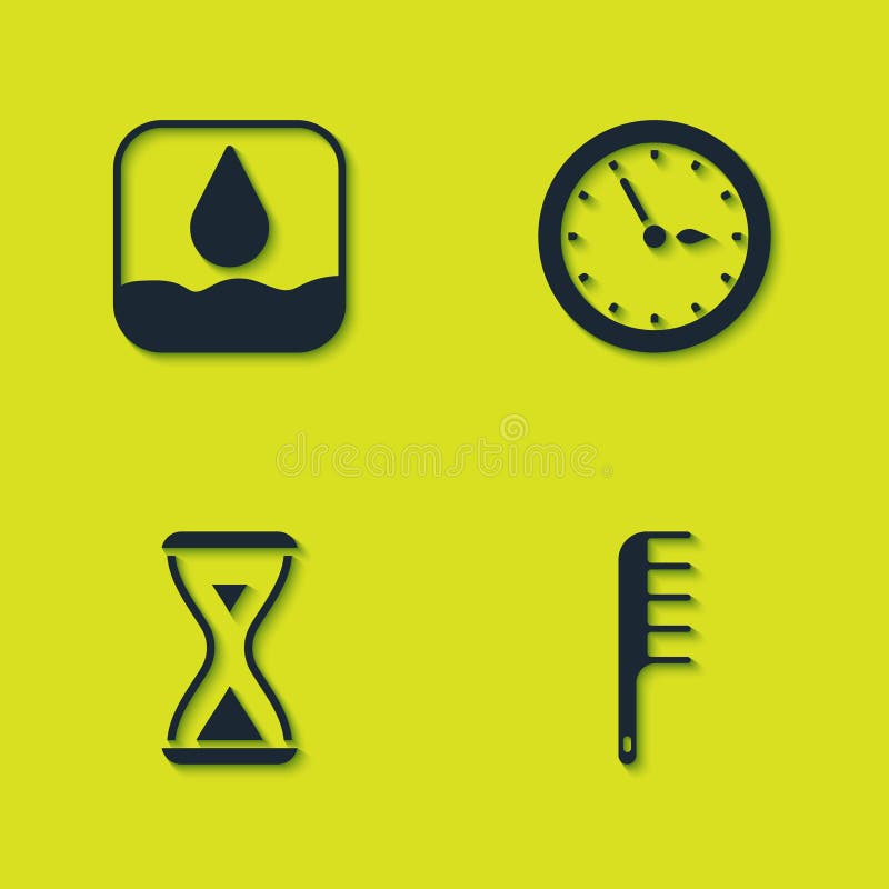 Set Water Drop, Hairbrush, Sauna Hourglass and Clock Icon. Vector Stock ...