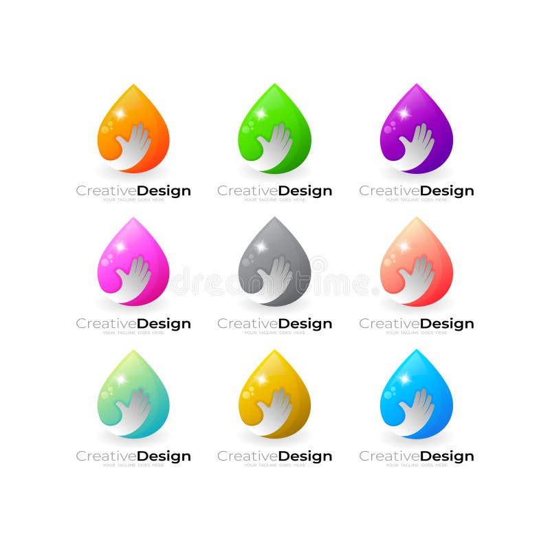Set Water Drop Logo and Hand People Design Combination, Stock Vector ...