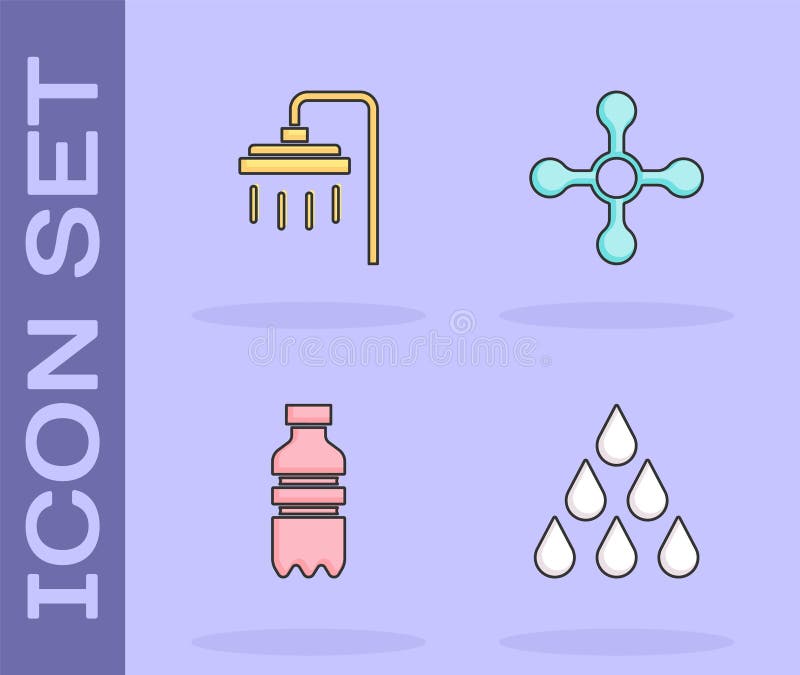 Set Water Drop, Shower, Bottle of Water and Tap Icon. Vector Stock ...