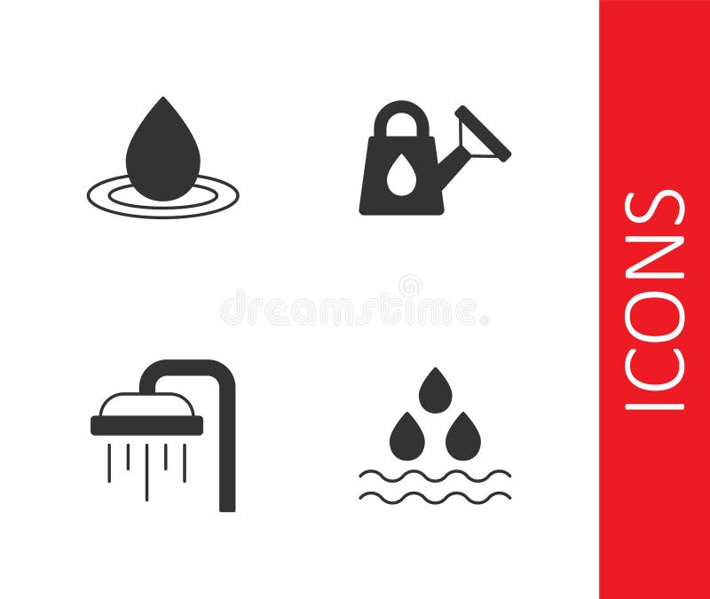 Set Water Drop, Shower and Watering Can Icon. Vector Stock Vector ...