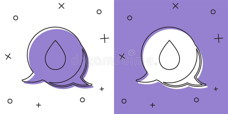 Set Water Drop with Speech Bubbles Icon Isolated on White and Purple ...