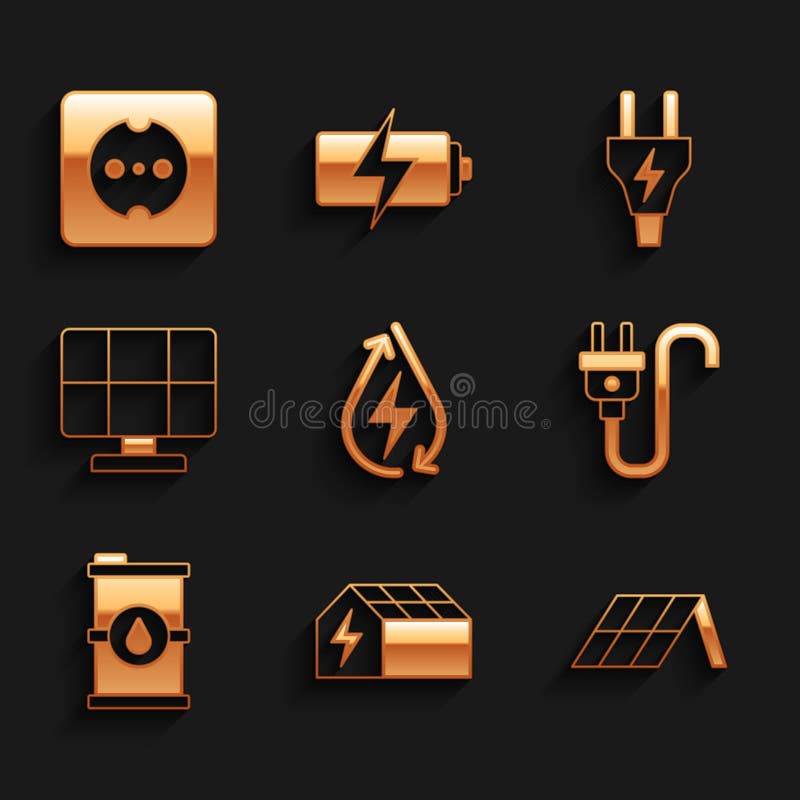 Set Water Energy, Solar Panel, Electric Plug, Bio Fuel Barrel, and ...