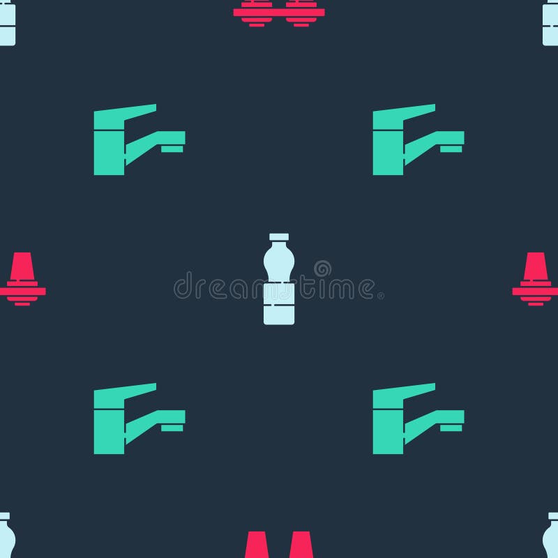 Set Water Filter, Bottle of Water and Tap on Seamless Pattern. Vector ...