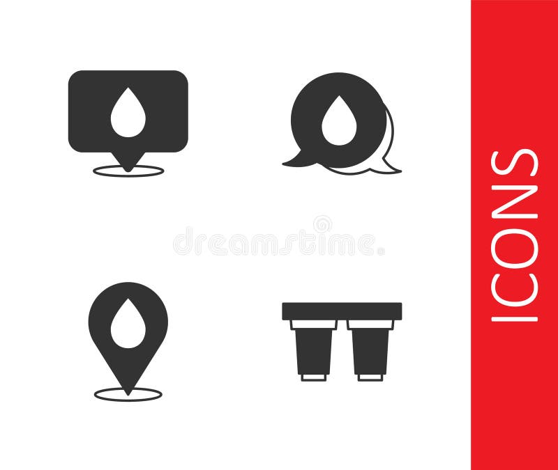 Set Water Filter Cartridge, Drop with Location, and Speech Bubbles Icon ...
