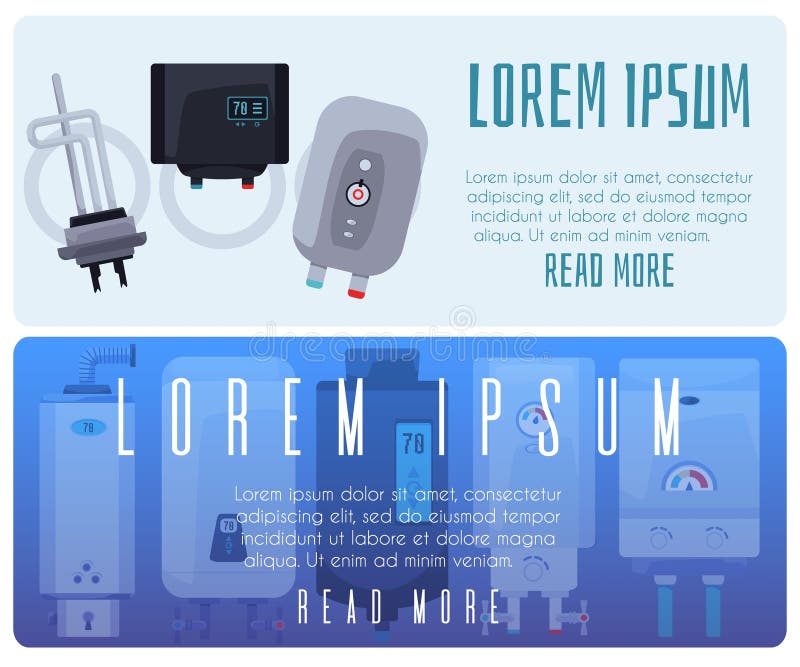 Set of Water Heating System Banners with Text Space. Stock Illustration ...